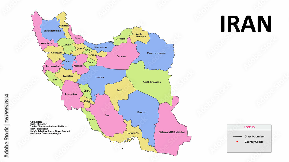 Iran Map. Iran Political Map with capital Tehran, national borders ...