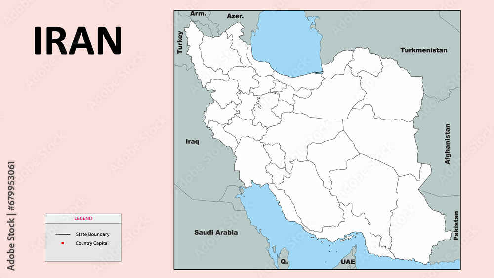 Iran Map. Iran Political Map with capital Tehran, national borders ...
