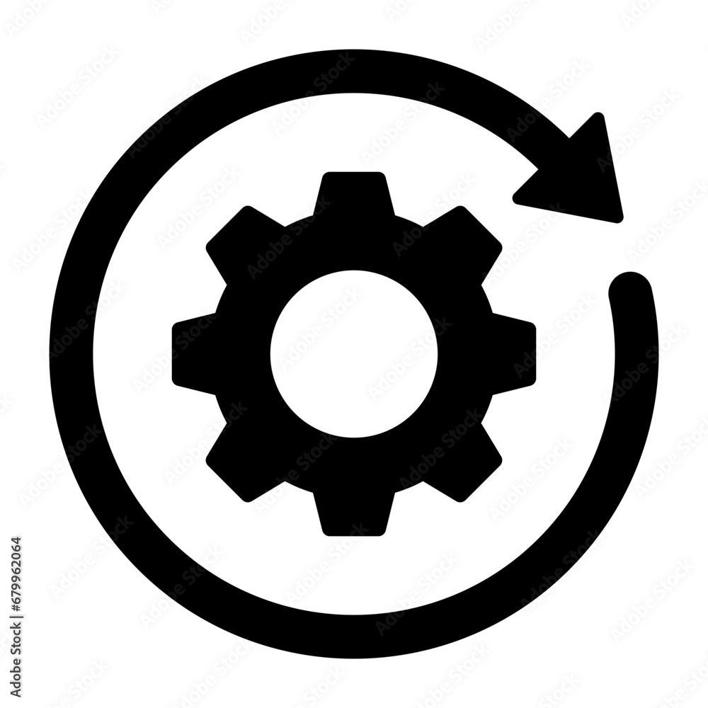 Black single round system update icon, simple cog wheel process circle ...