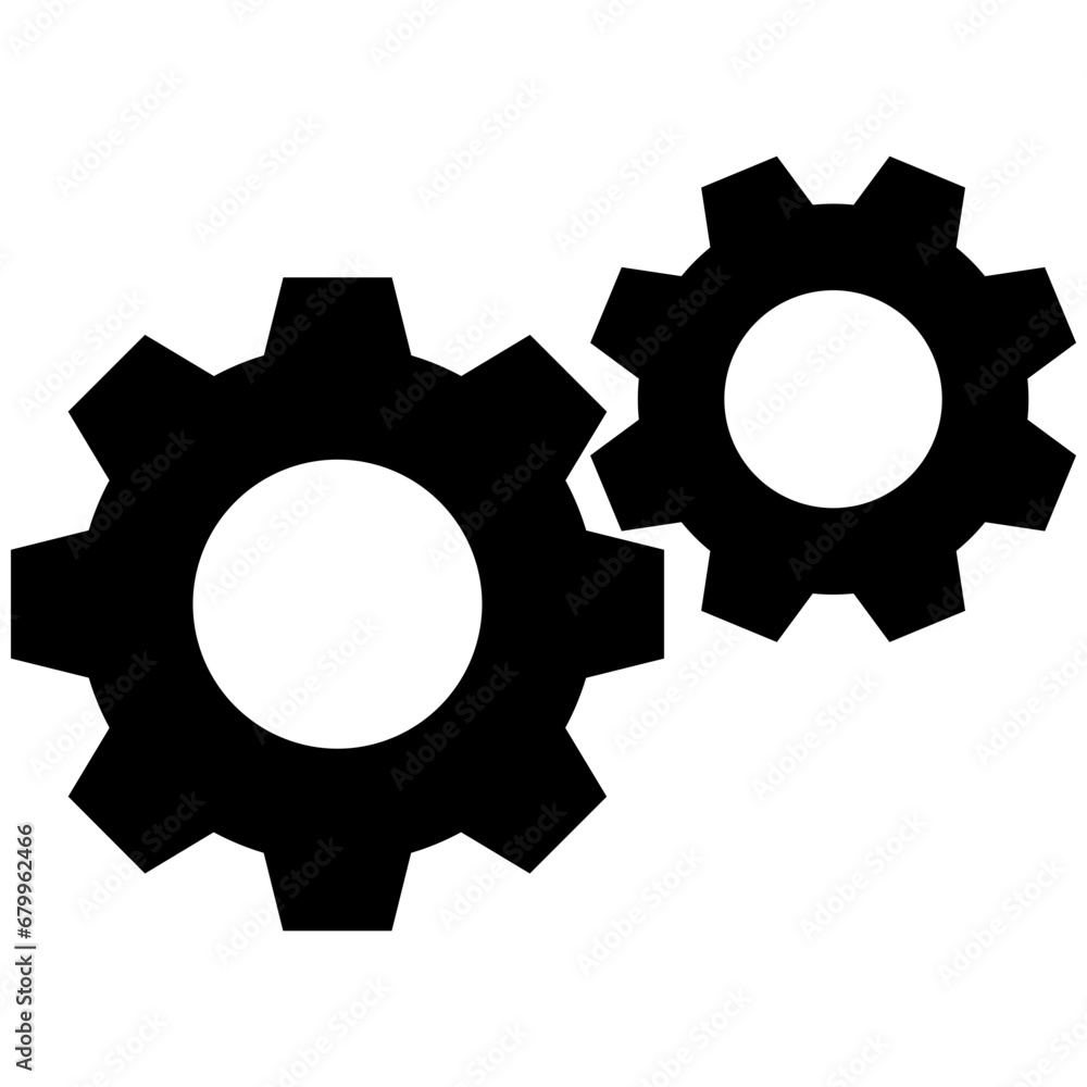 Black gear setting icon, simple cog wheel silhouette flat design vector ...