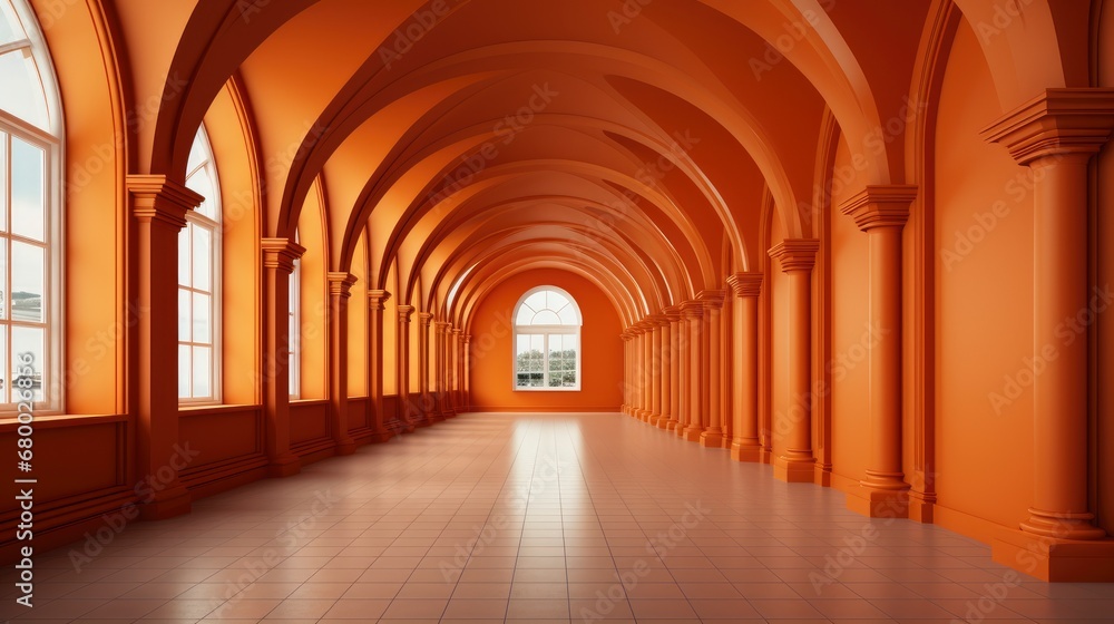 Orange Arch Columnate Pilaster Wall Midcentury, HD, Background ...