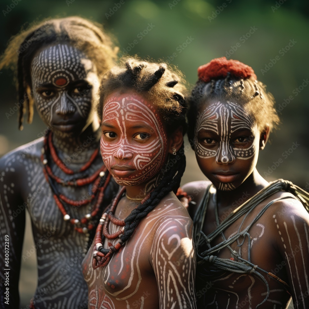 Members of African tribe. Black children. Race. Indigenous people of ...