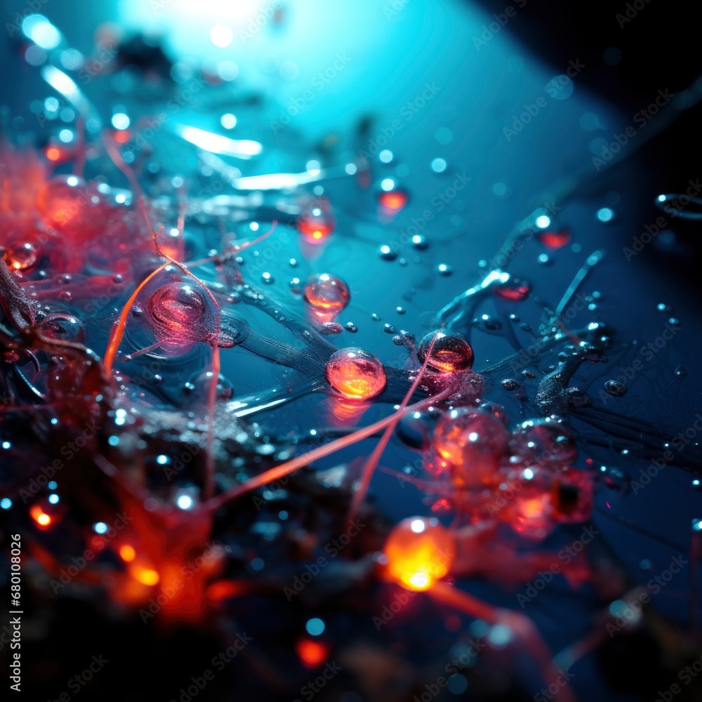 Photo Stock Vivid microbiology in action, bacteria, viruses, and fungi ...