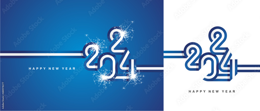 New Year 2024 continuous ribbon in the shape of 2024. Abstract blue ...