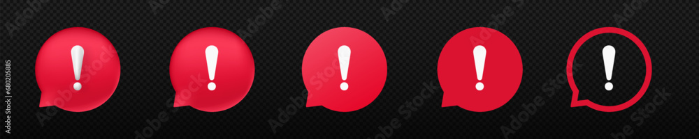 Exclamation point red alert bubble. Communication risk and danger ...