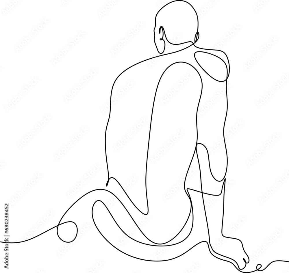 Continuous line of a male body. Vector portrait of a strong man. Vector ...
