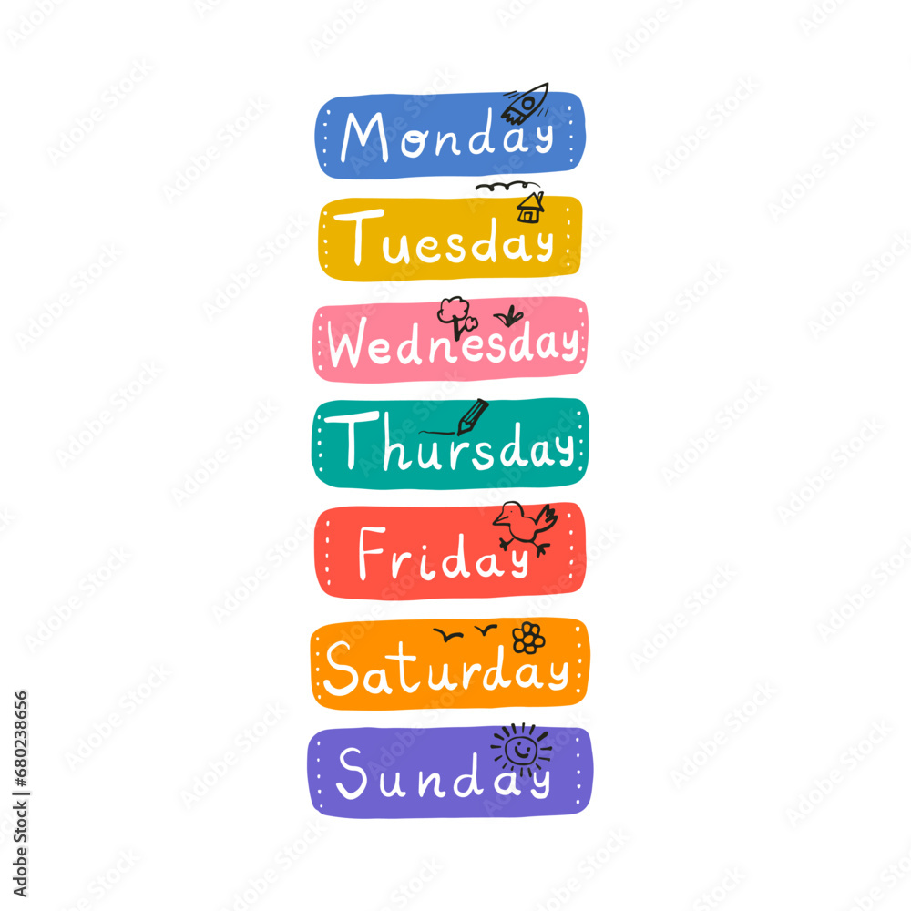 Cute fun hand written days of the week stickers for weekly planner with ...