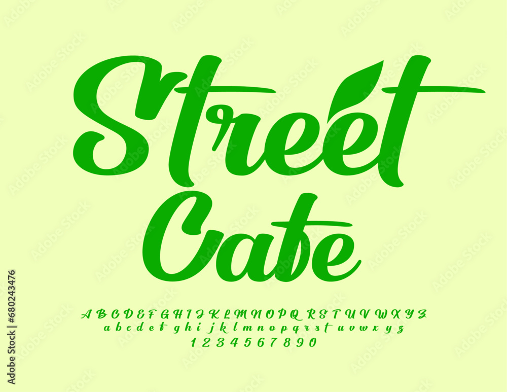 Vector beautiful signboard Street Cafe with decorative Leaf. Green ...