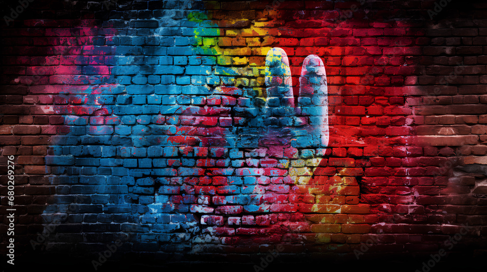 Vibrant Urban Expression: Colorful Graffiti Adorning an Aged Brick Wall ...