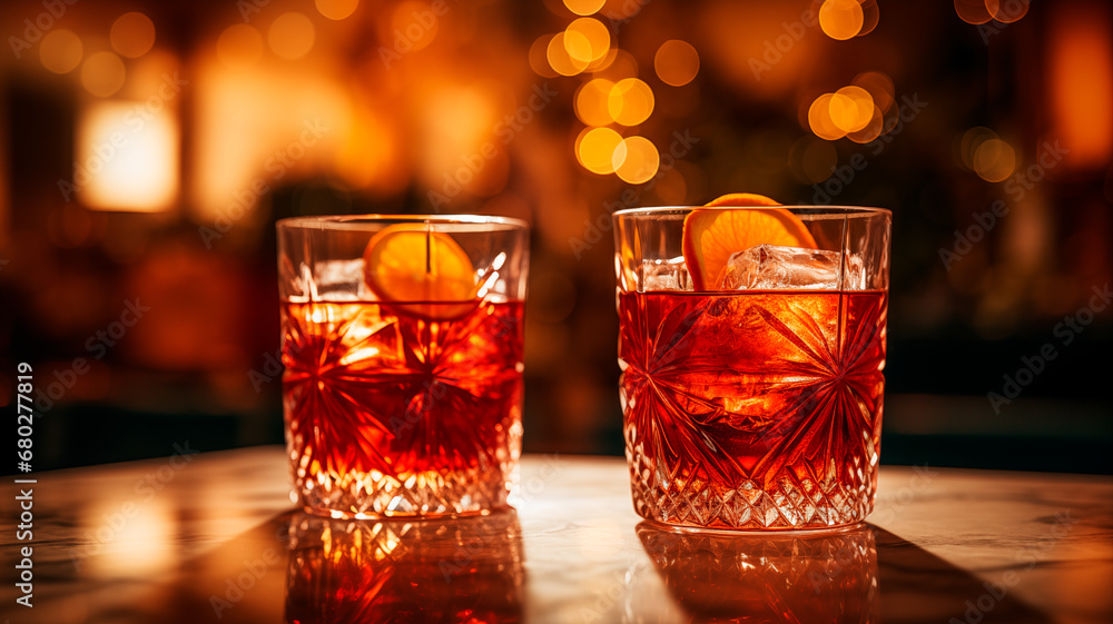 Cocktail Negroni with gin, campari martini rosso and orange. Negroni ...