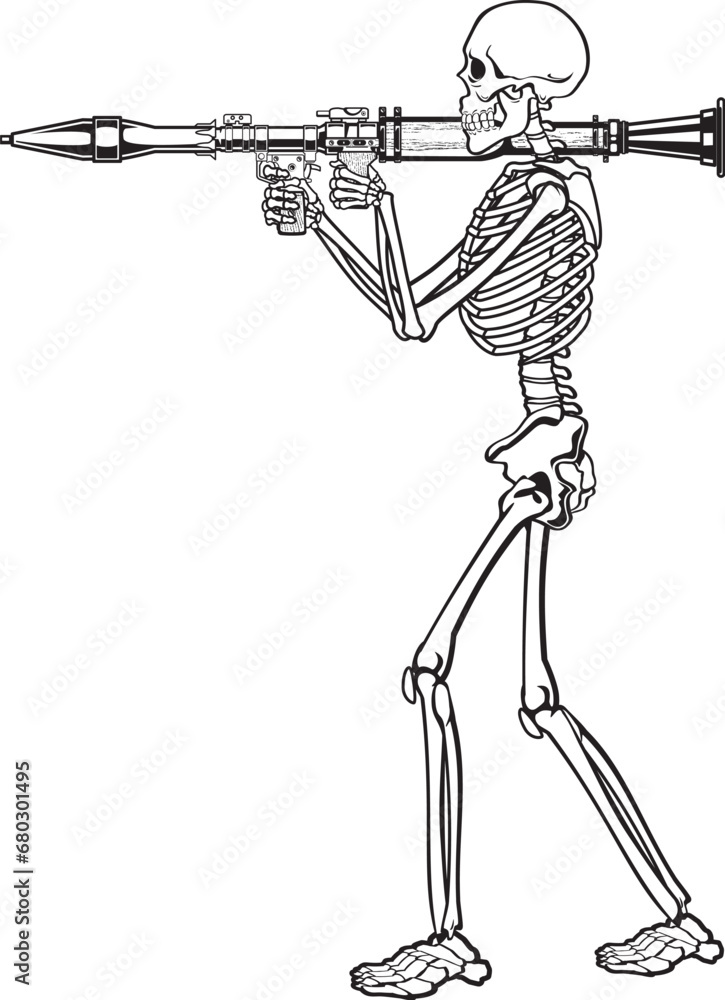 Human skeleton aiming a rpg-7 rocket-propelled grenade launcher の Stock ...