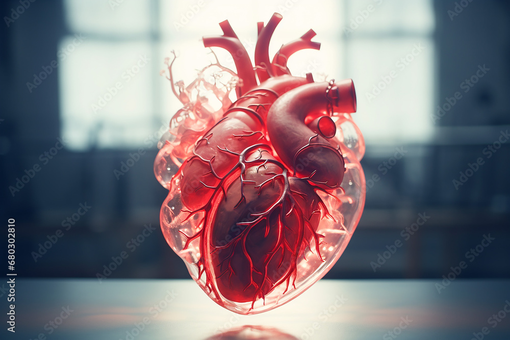 Heart 3d image, transparent organ structure with arteries and veins ...