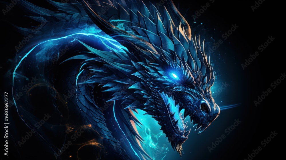 blue dragon neon background wallpaper ai generated Stock Illustration ...