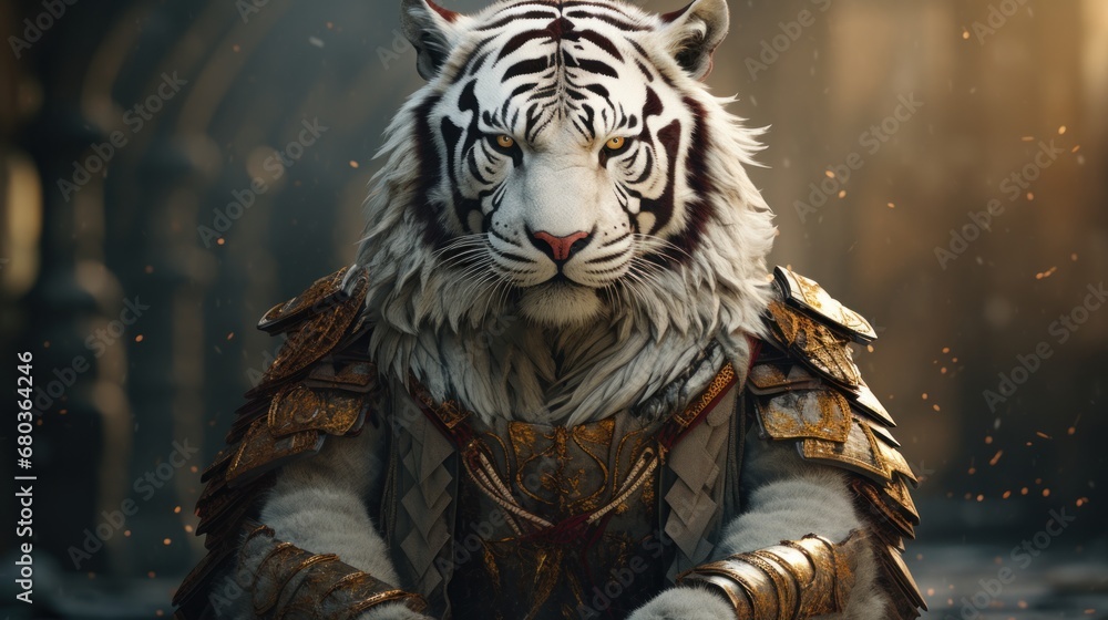 King Tiger white knight background wallpaper ai generated image Stock ...