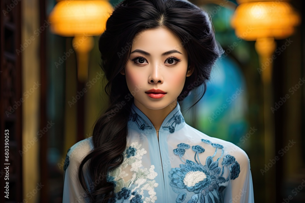 beautiful vietnamese model in a traditional ao dai costume Stock Photo ...