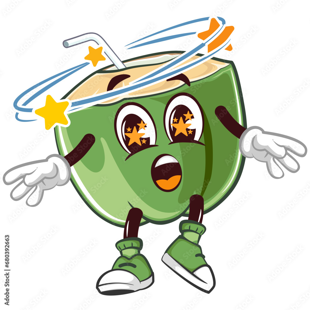 mascot character of coconut drink with straw with funny face being ...
