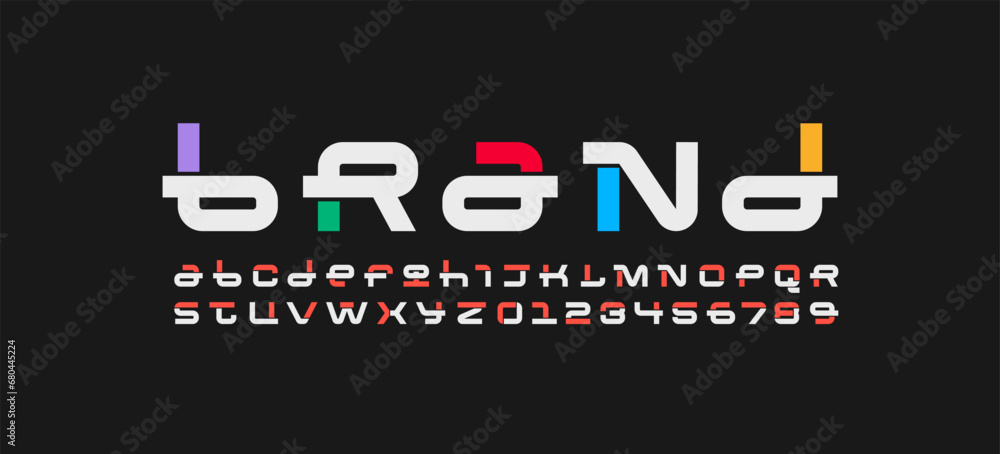 Technical font, digital alphabet, cyber letters from A to Z and numbers ...