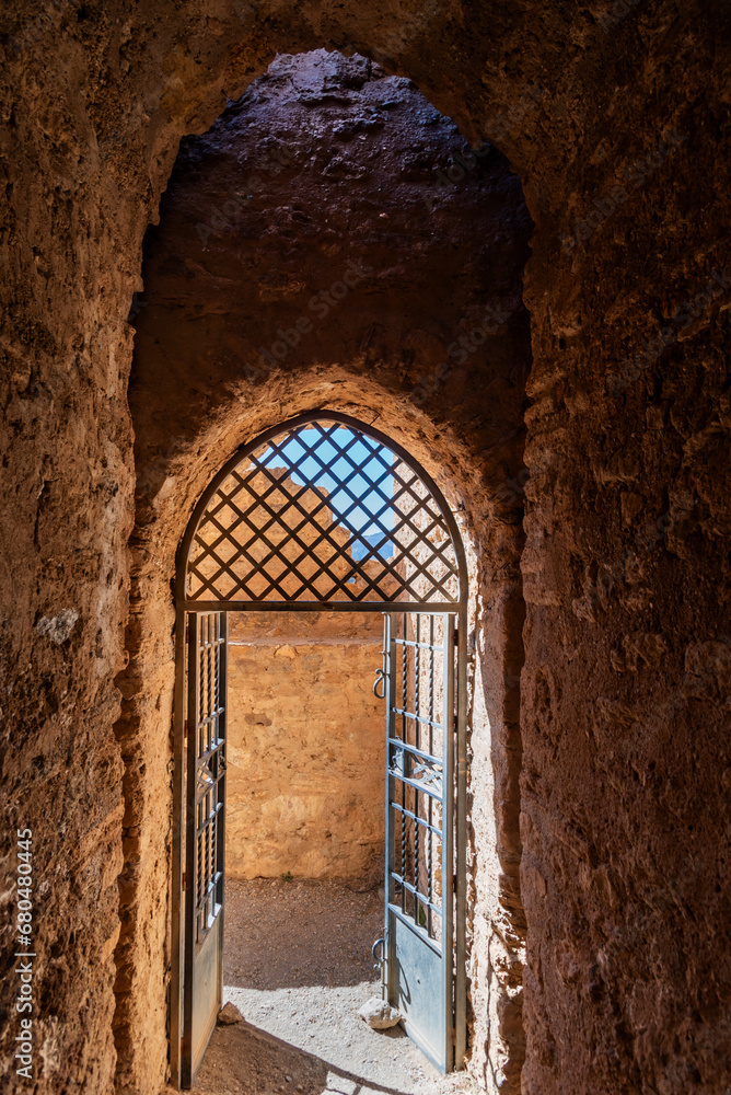 Entrance to the Lanjaron Castle or also known as Castle of the Moors in ...