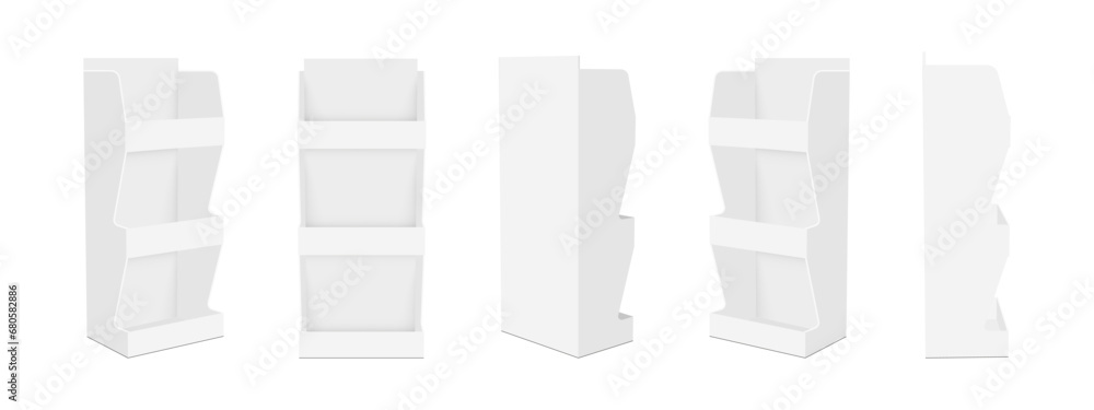 Blank Cardboard POS Display Stand Mockup With Shelves, Front, Side ...