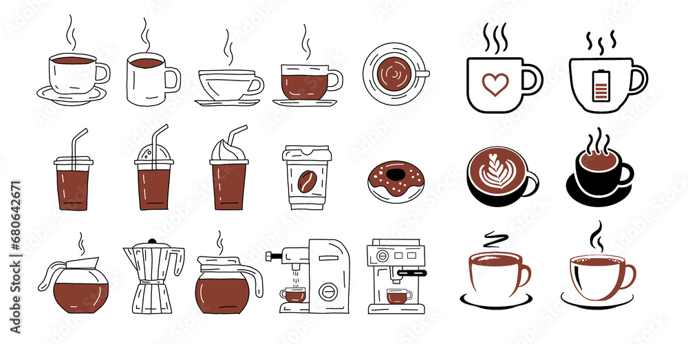 Hand drawn illustration for a coffee shop menu. Set with different ...