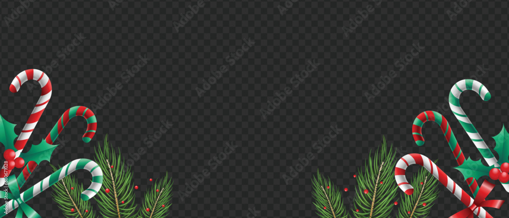 Vector 3D Realistic Isolated Red and Green Candy Canes and Cypress ...