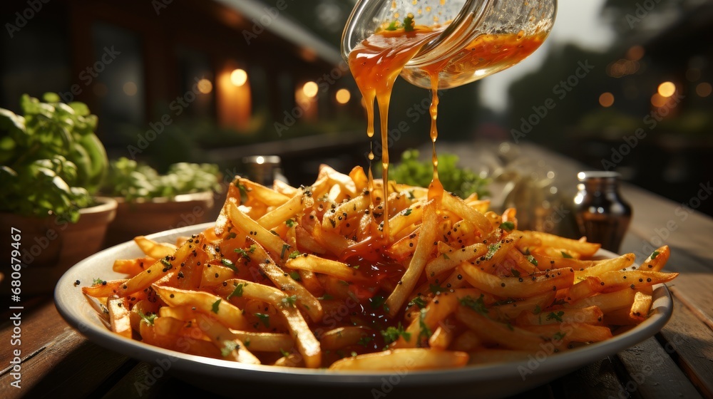 Pouring Ketchup Bottle Over French Fries, Background Images, Hd ...