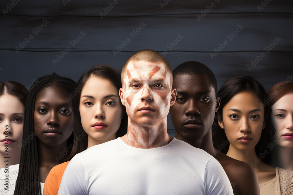 Racial equality concept art, people with black and white skin working ...