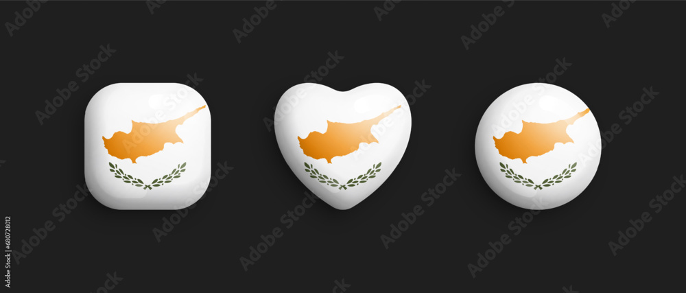 Cyprus Official National Flag 3D Vector Glossy Icons In Rounded Square ...