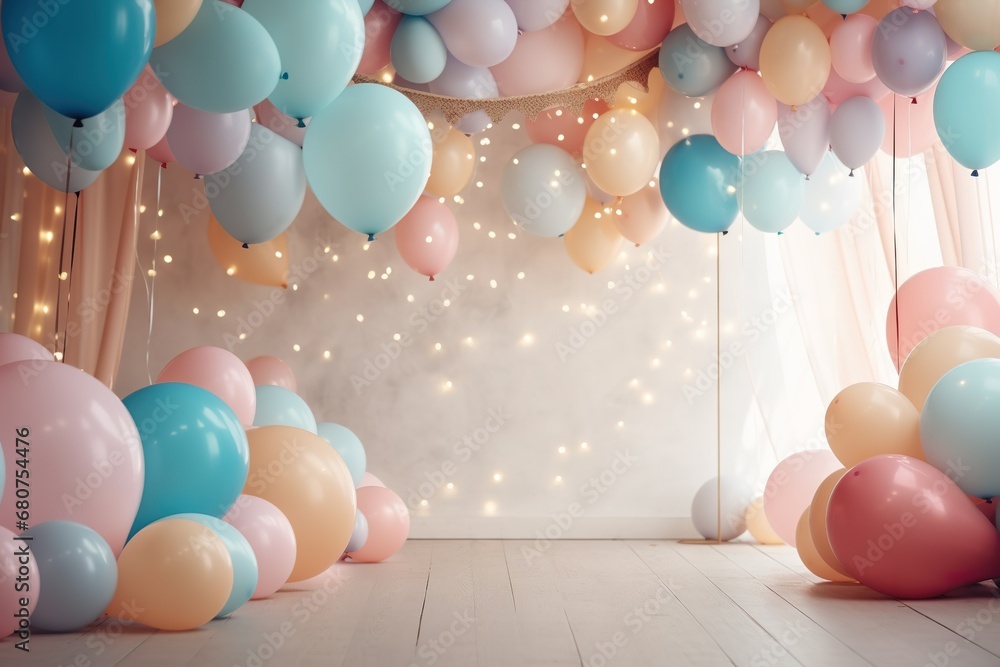 birthday background for kids, balloon garland lots of balloons with ...