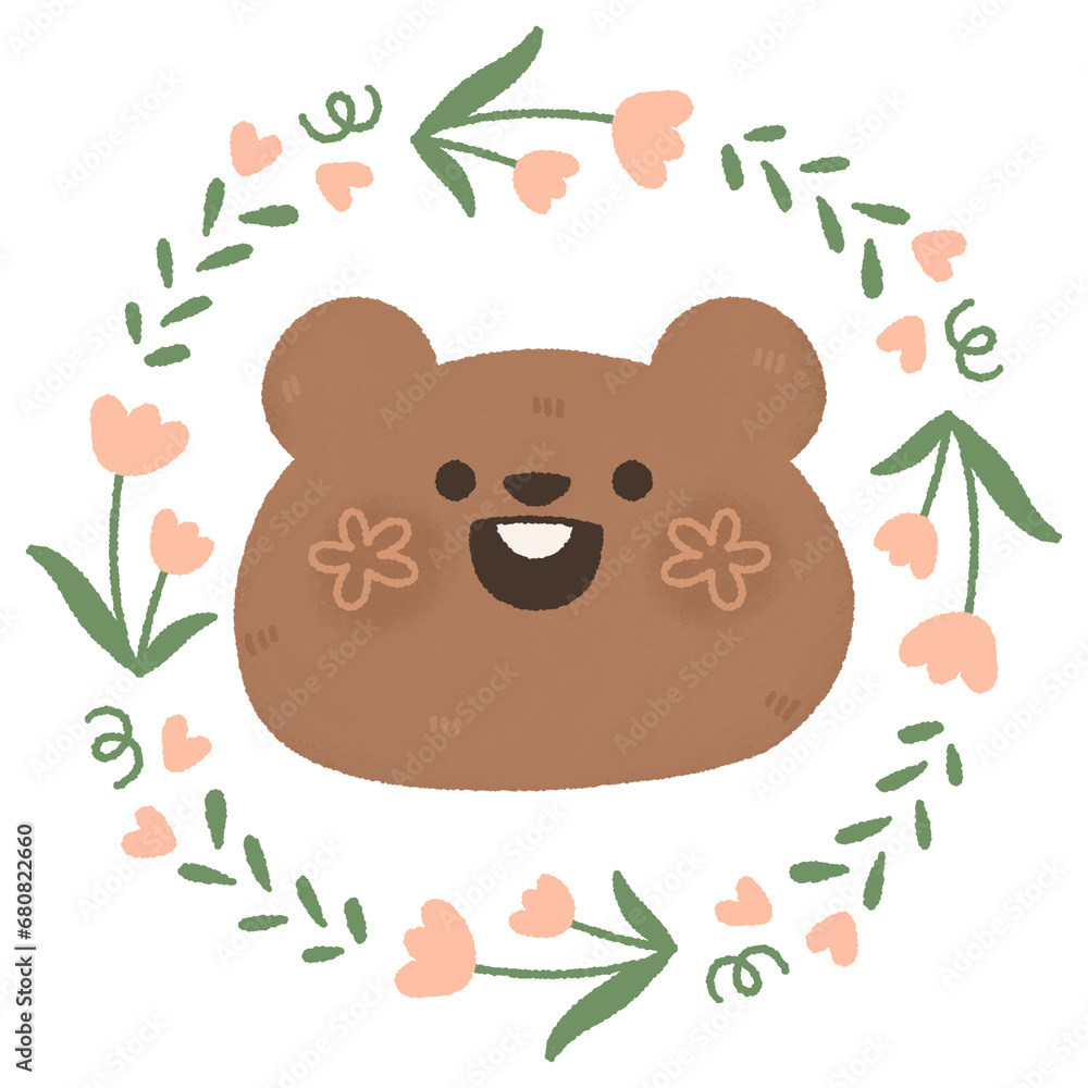 cute baby groundhog with flower border frame watercolor cartoon ...