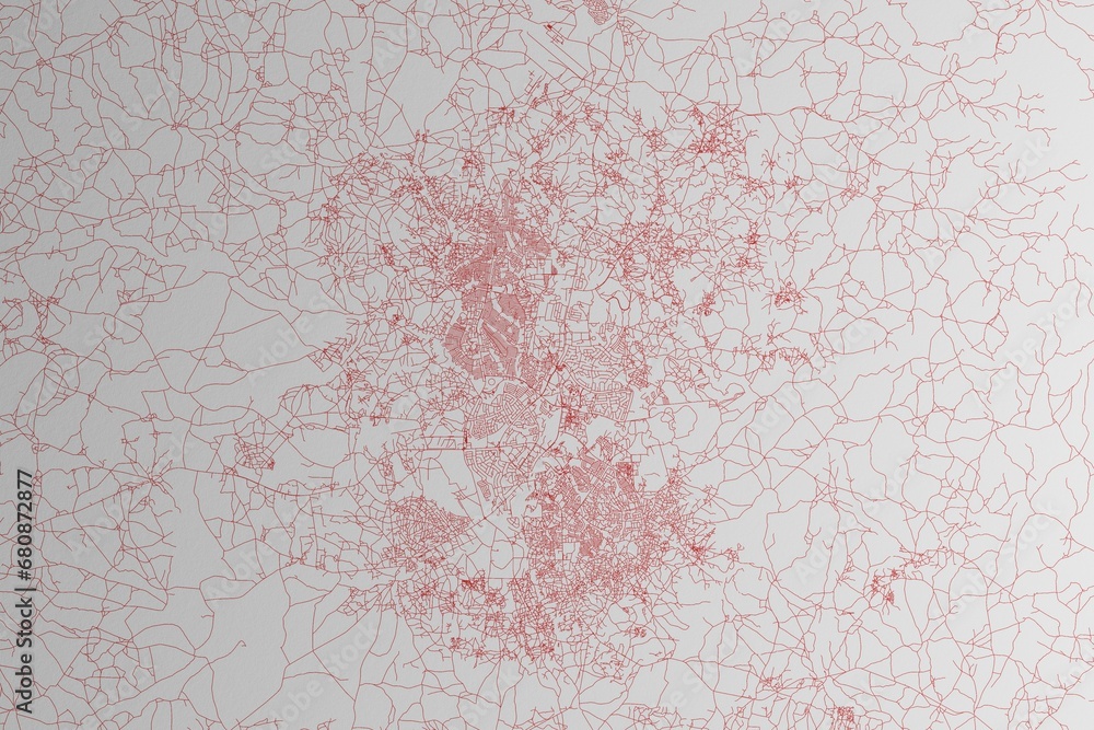 Map of the streets of Lilongwe (Malawi) made with red lines on white ...