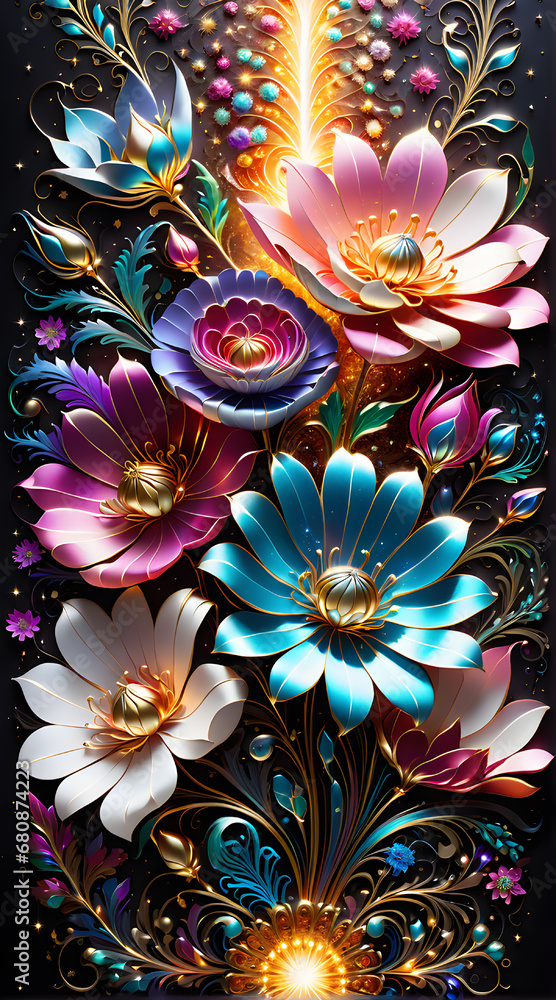 Colorful cosmic flowers that are highly detailed, beautiful, and ...