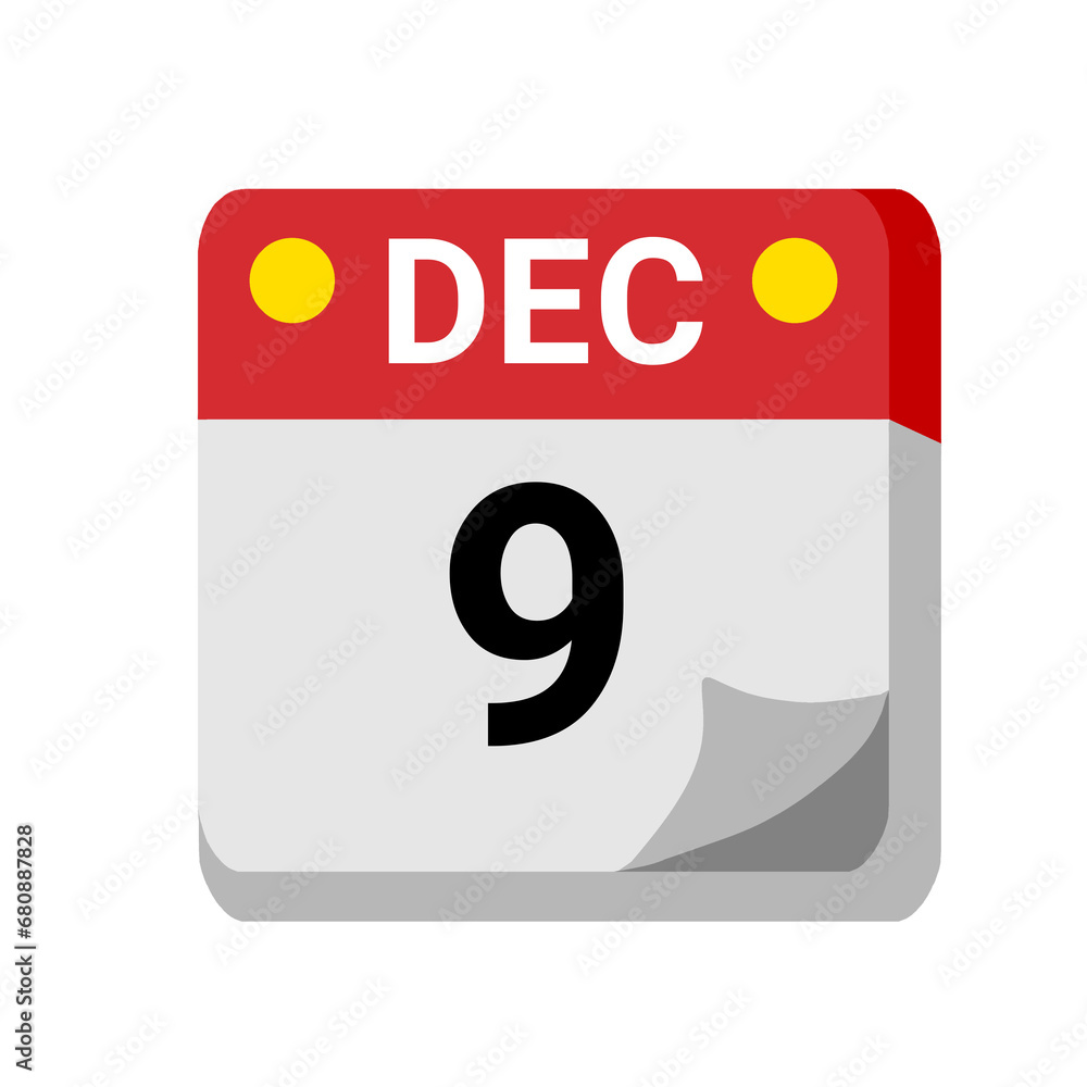 9 december calendar isolated on white transparent background for event ...