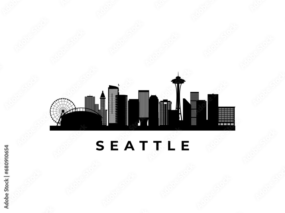 Vector Seattle skyline. Travel Seattle famous landmarks. Business and ...