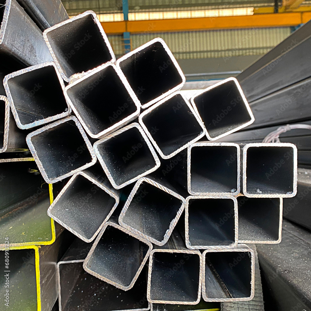 Metal profile pipe of rectangular cross section in packs at the ...