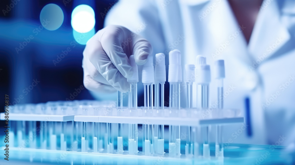 Lab doctor holding glass test tube for analysis. The hands in white ...