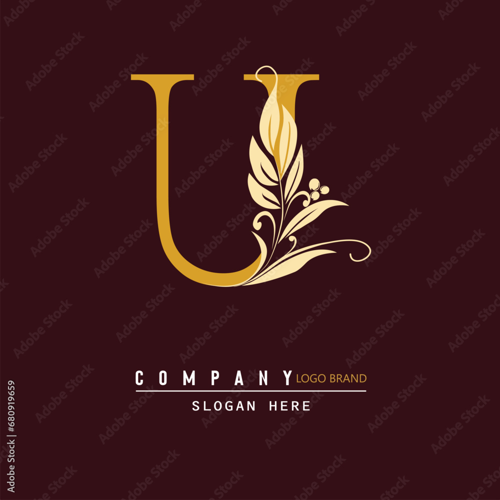 hand drawn U letters Logo, letter U logo design in leaf shape, letter U ...