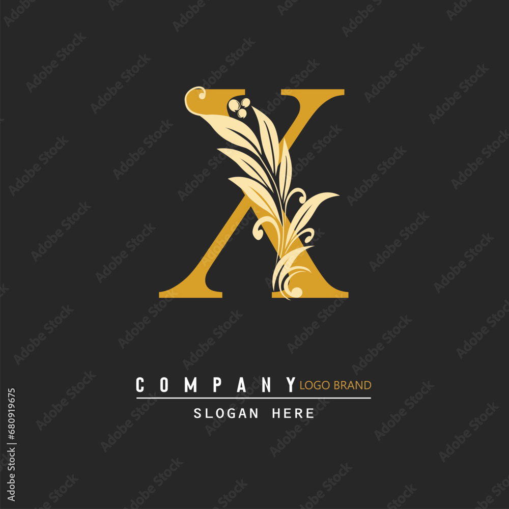 letter X logo design in leaf shape, letter X- floral decorative ...