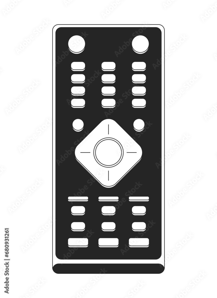 TV remote control buttons black and white 2D line cartoon object ...