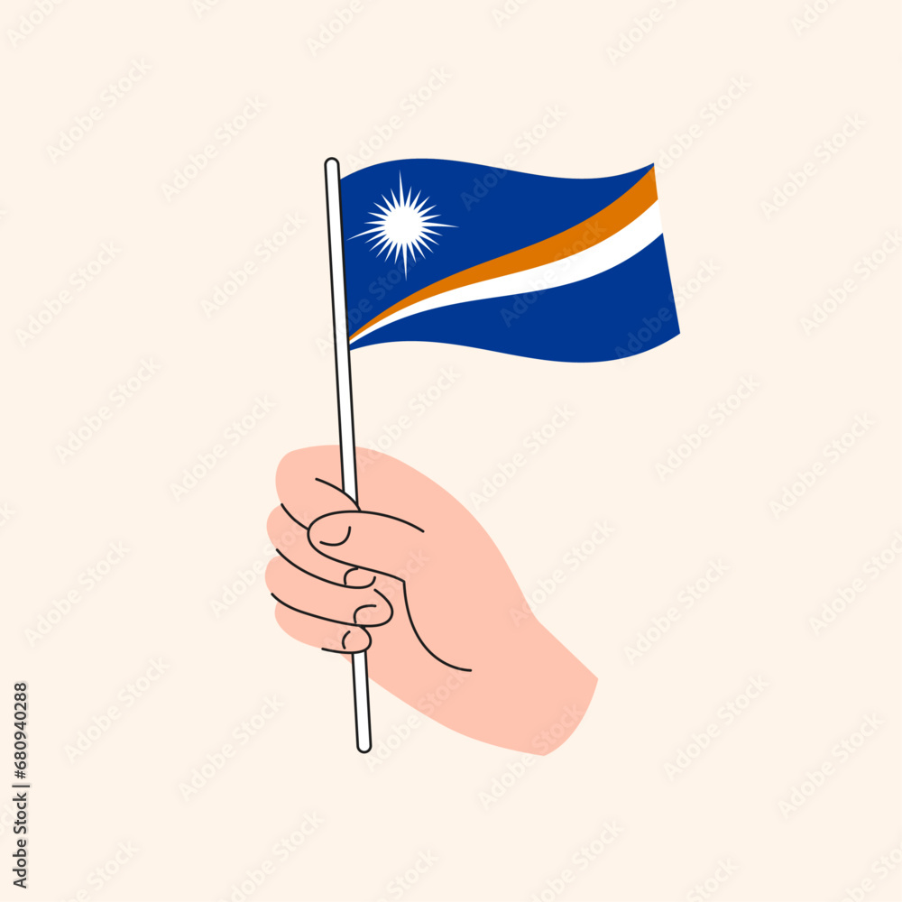 Cartoon Hand Holding Marshallese Flag, Simple Vector Design. Flag of ...