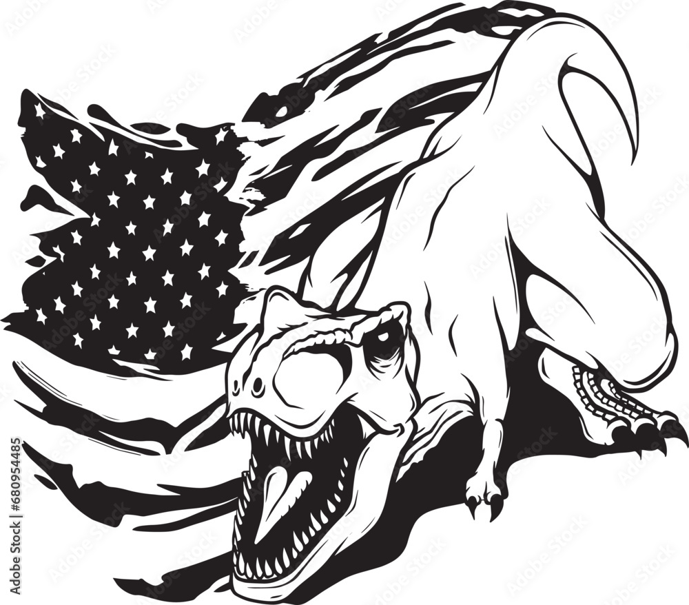 T rex dinosaur, dangerous extinct predator outline illustration ...