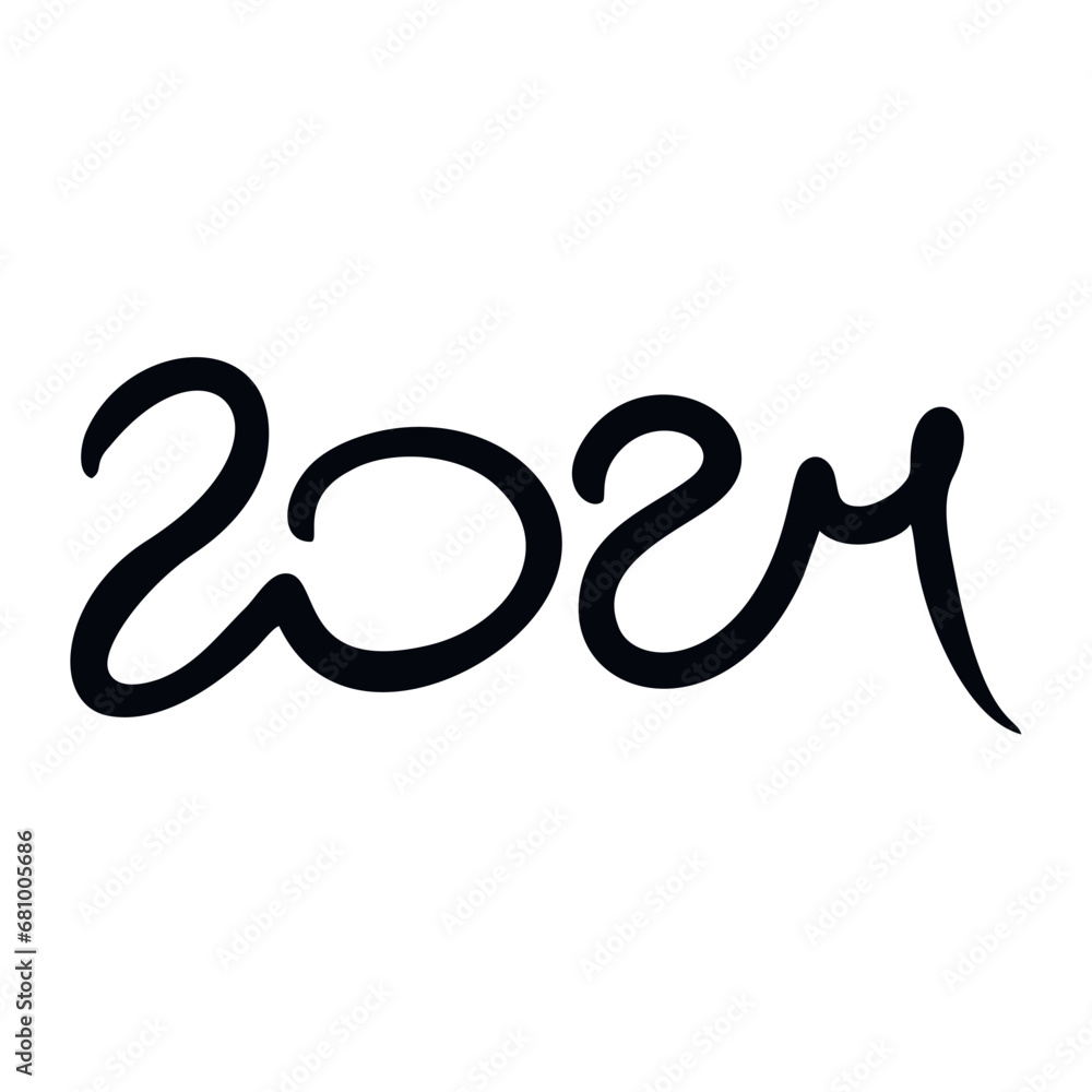Vector 2024 year handwriting font. White background. Isolated ...