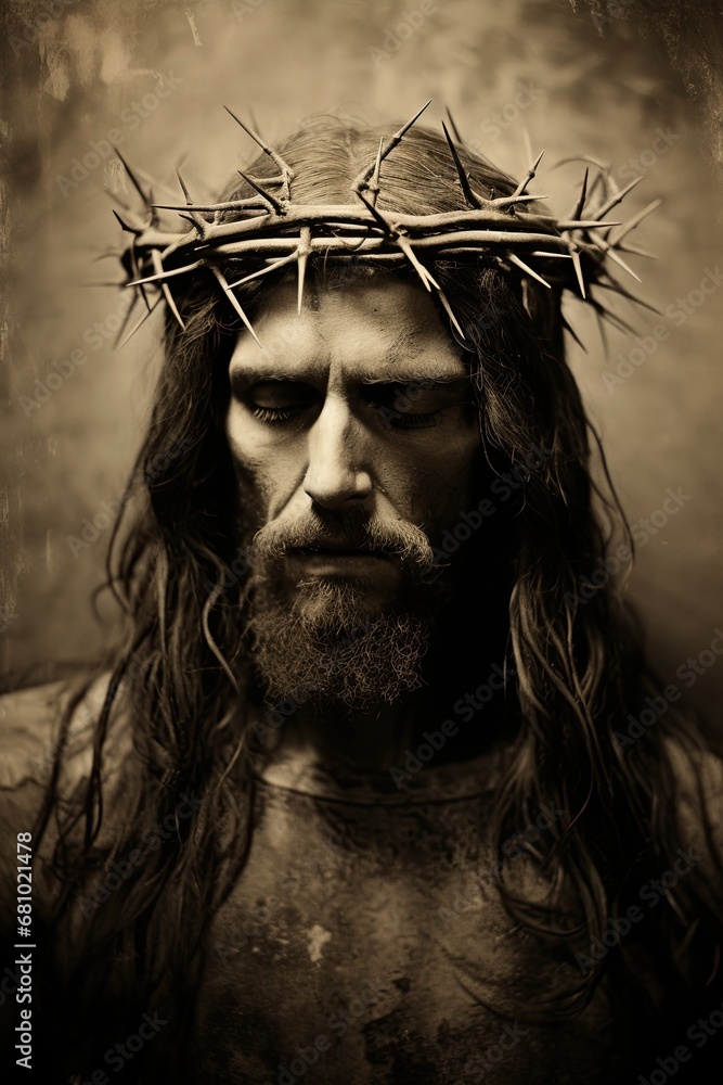 Jesus Christ wearing Crown of thorns. Crucifixion of our lord. Ai ...