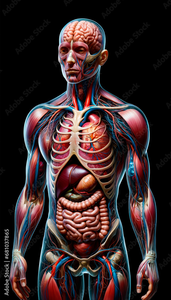 medical illustration of human body with skeleton anatomy. Systems Human ...