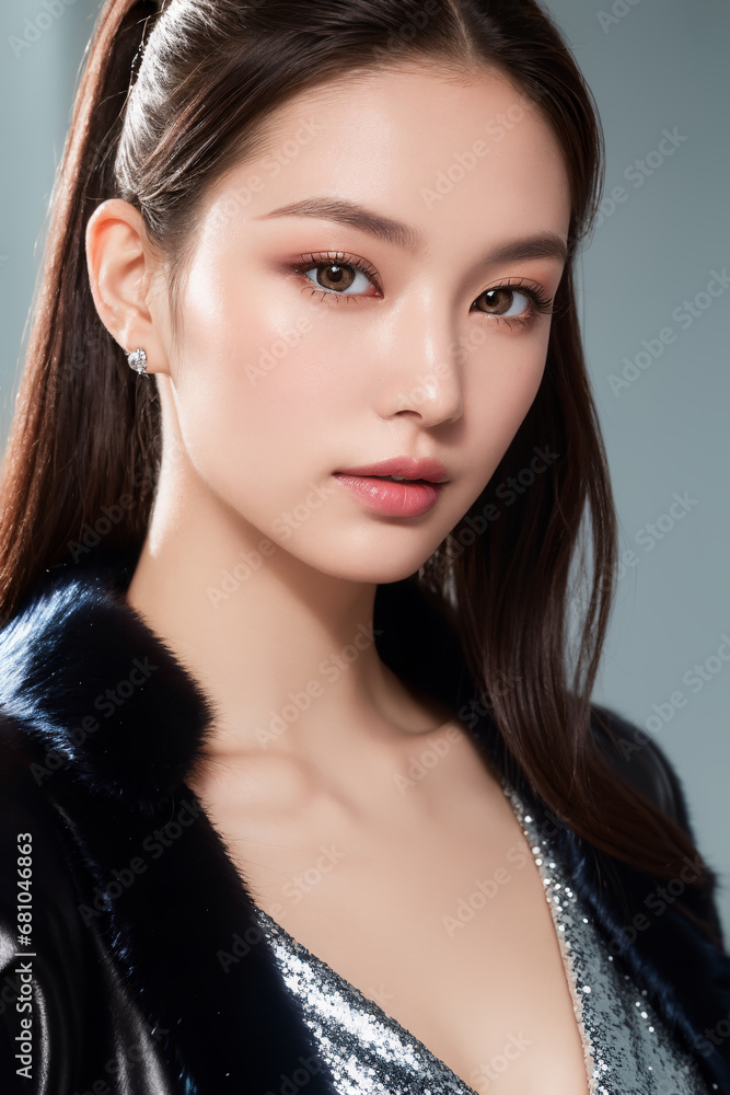 Portrait of beautiful Japanese women in a low ponytail with face ...