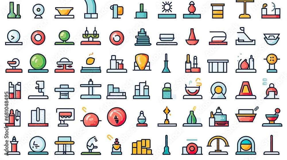 Large set of Chemistry lab and diagrammatic icons showing assorted ...