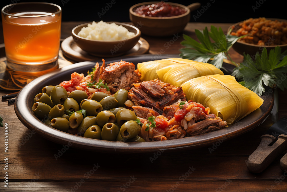 Tamales Apetitosos en Envoltura de Hojas de Maíz, acompañados con carne ...
