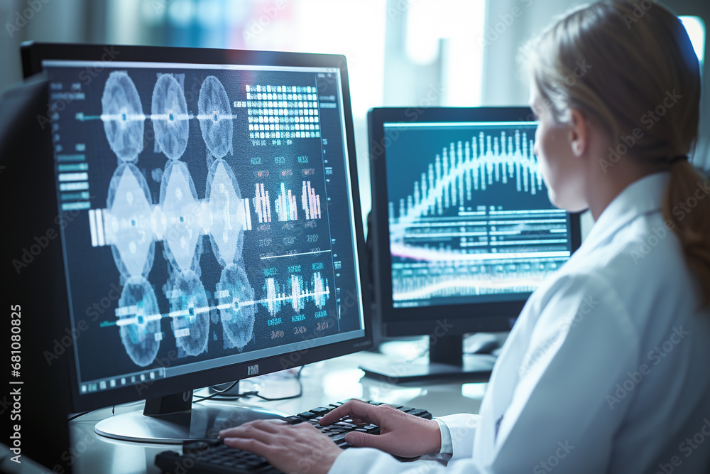 Genomics and genetics research laboratory. Scientist in a modern ...