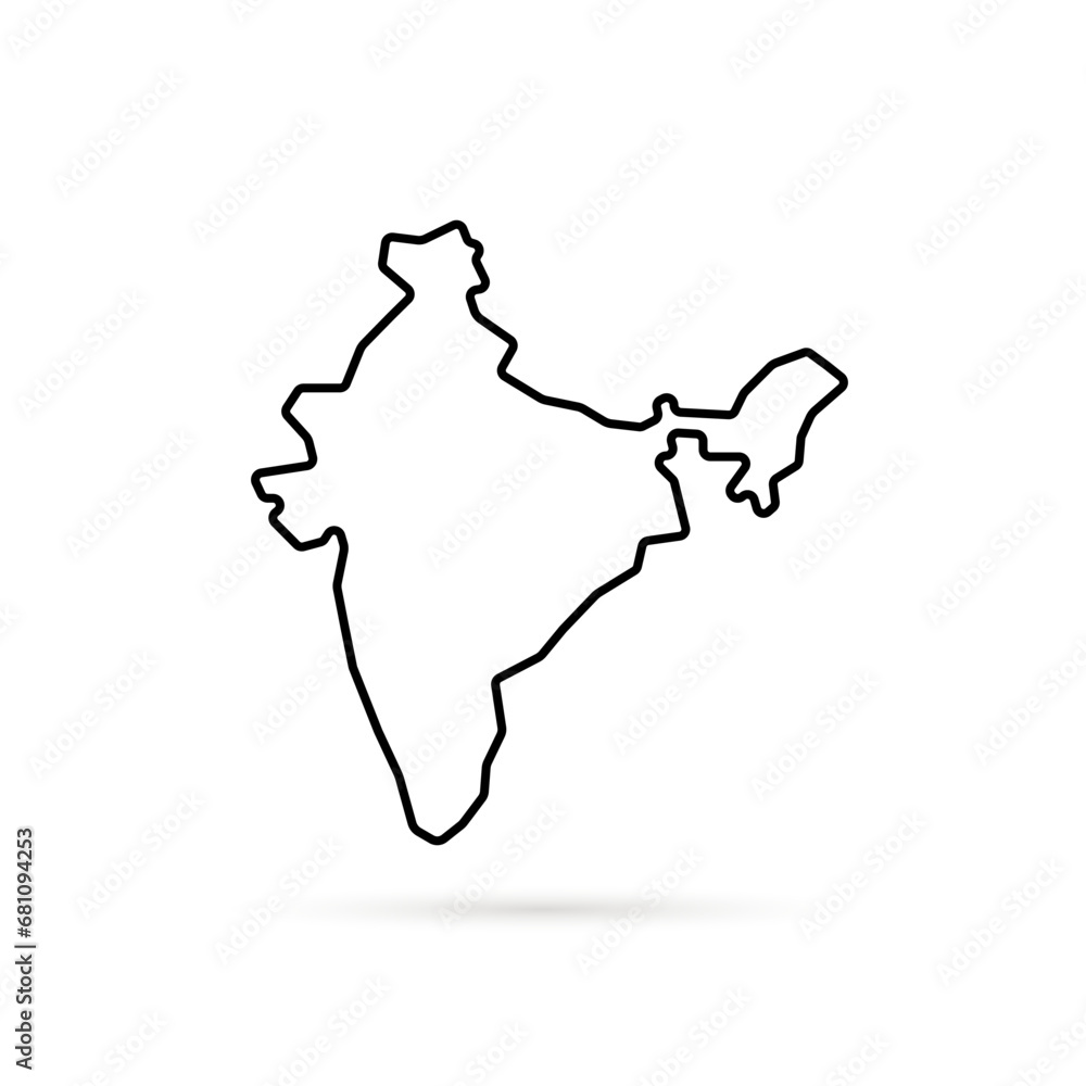 black thin line india map icon with shadow Stock Vector | Adobe Stock