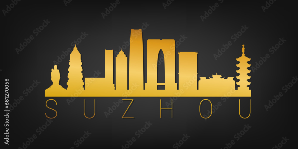 Suzhou, Jiangsu, China Gold Skyline City Silhouette Vector. Golden ...